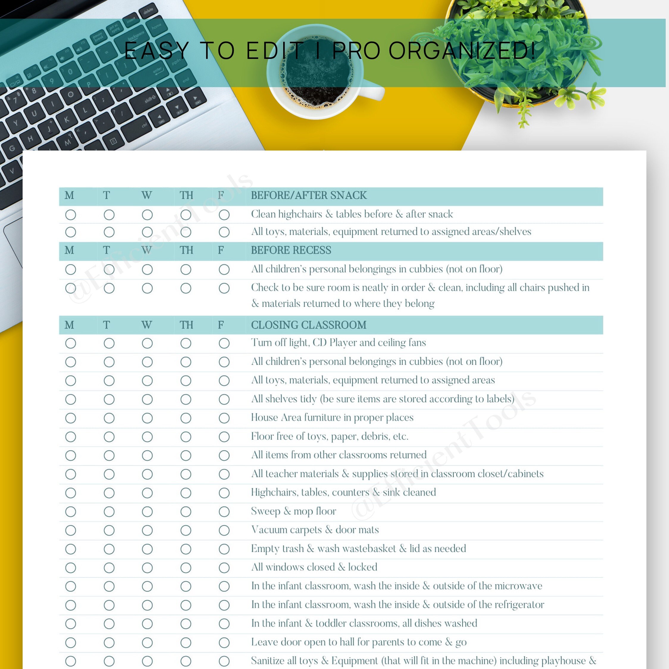 Editable Classroom Cleaning Checklist - Weekly School Cleaning Schedule ...