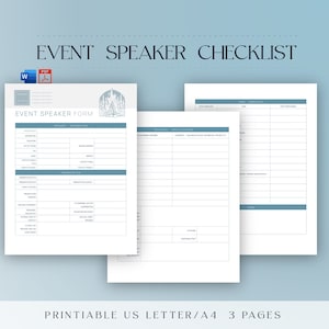Printable Event Speaker Form, Editable Speaker Organizer for Event ...