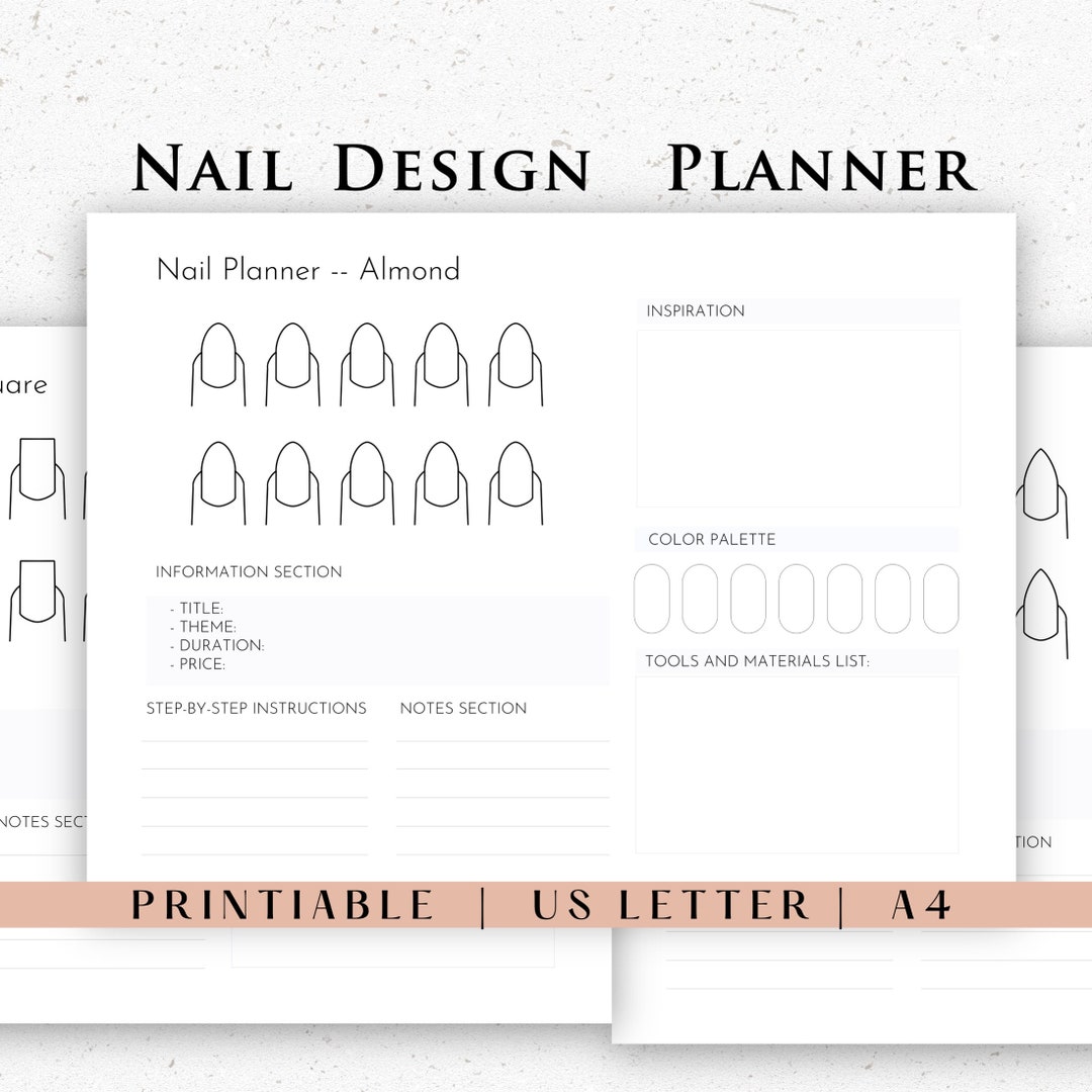Nail Design Planner Sheet, Printable Nail Tech Planner Sheet, DIY Nail ...