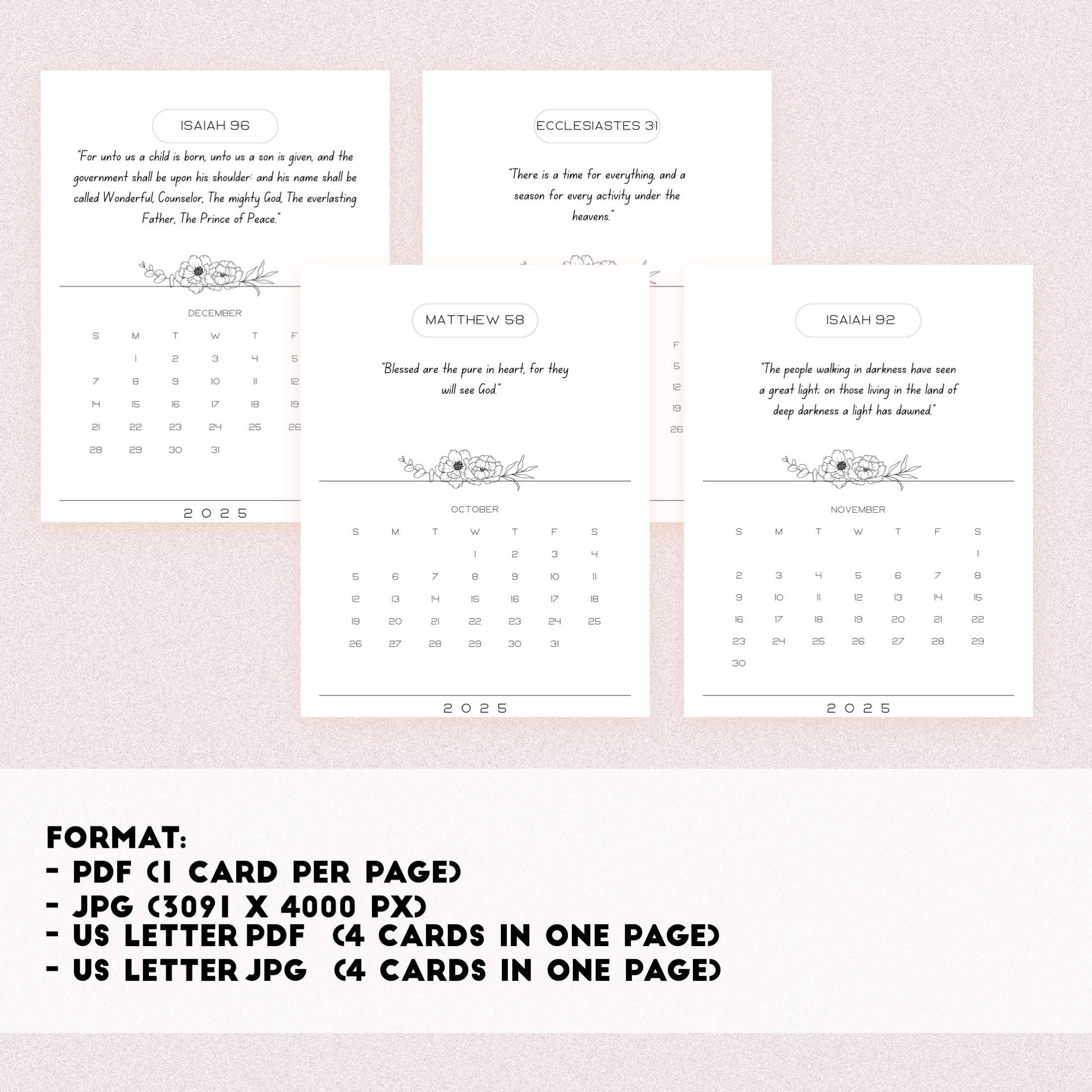 Printable 2025 Desk Scripture, Printable Bible Verse Calendar Card ...