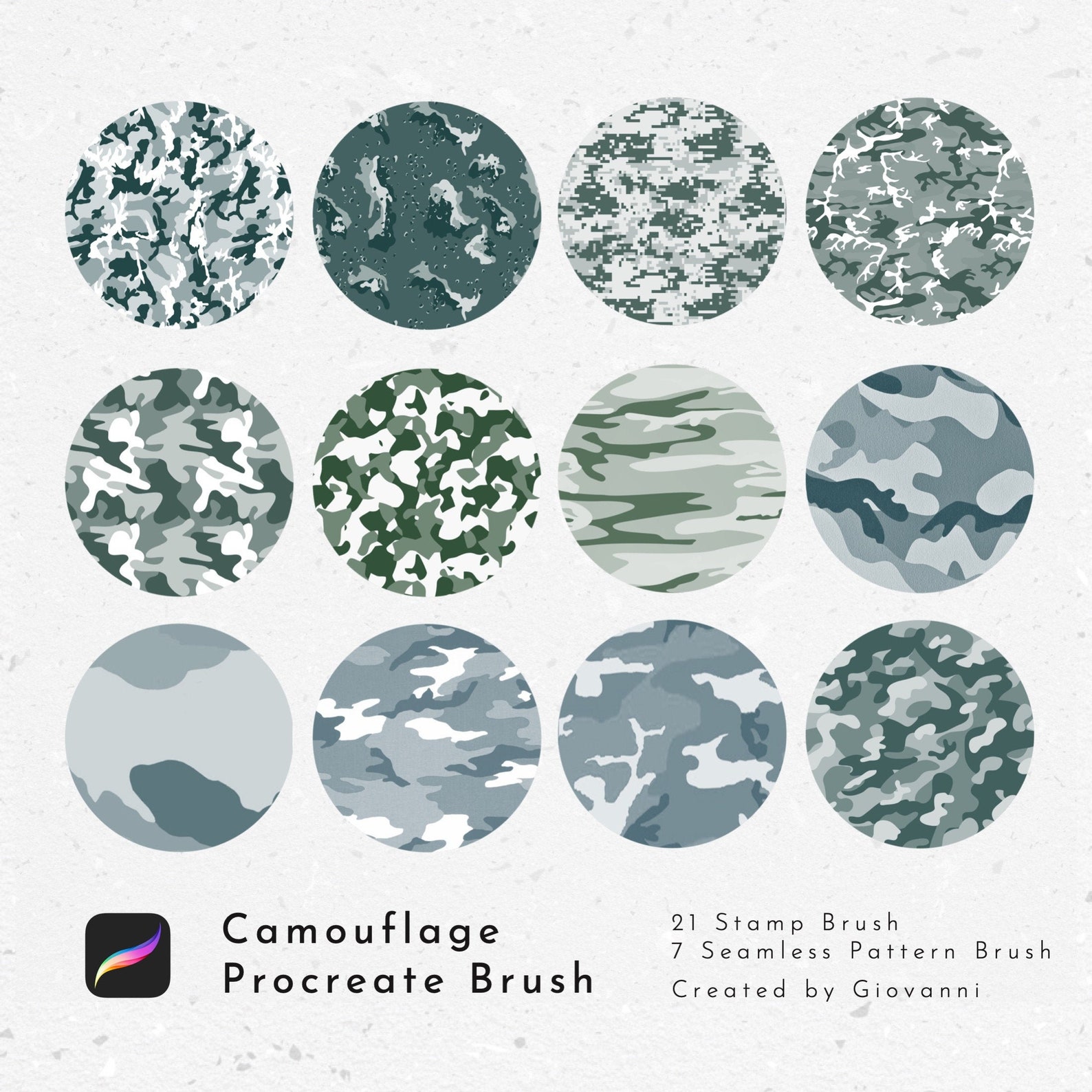 Camouflage Theme Procreate Brush Seamless Camouflage Pattern Brush 