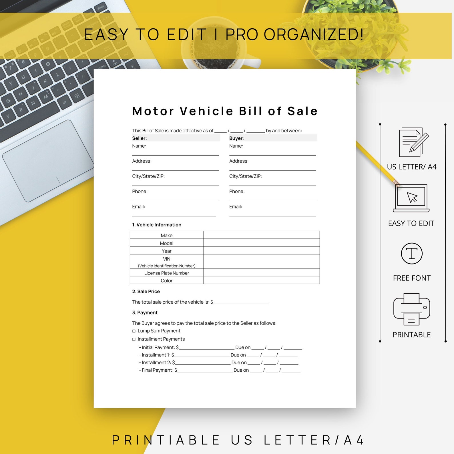 Editable Motor Vehicle Bill of Sale Template,printable Car Bill of Sale ...