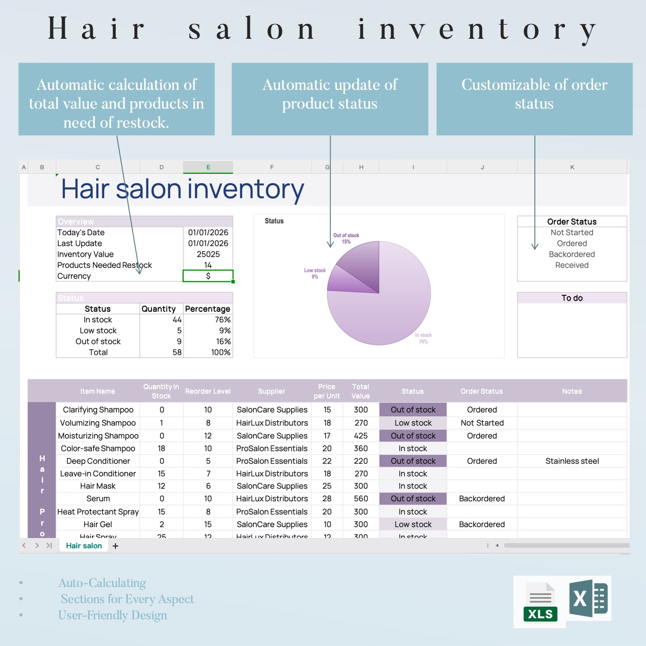 Hair Salon Inventory List Template, Excel Template, Auto-calculating ...