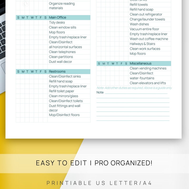 Printable Commercial Cleaning Schedule Editable Office - Etsy