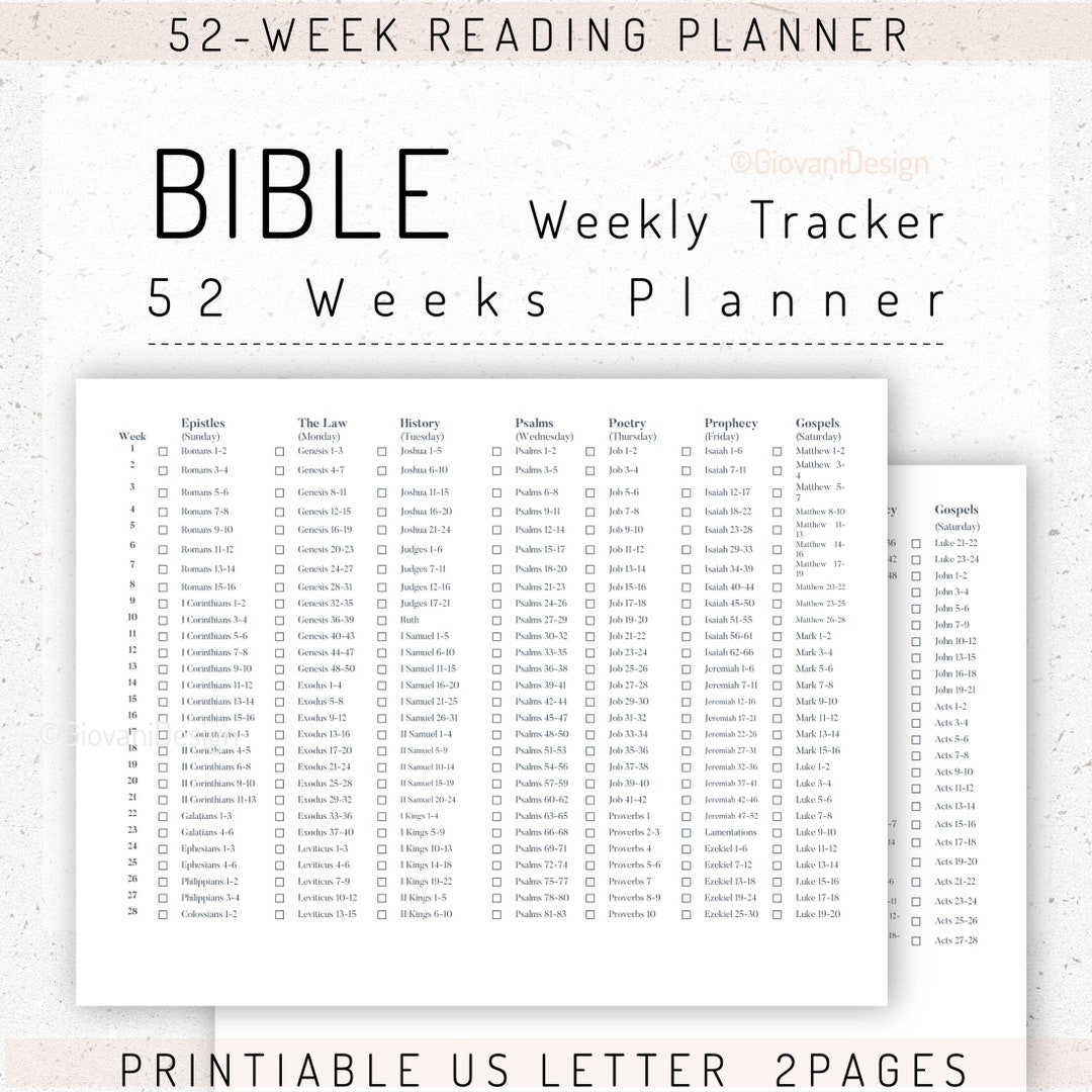 Printable Bible 52-week Reading Planner for 2024, 2025,daily Journal ...