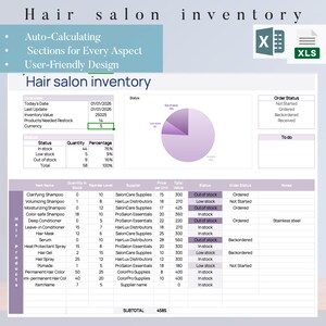 Hair Salon Inventory List Template, Excel Template, Auto-calculating ...