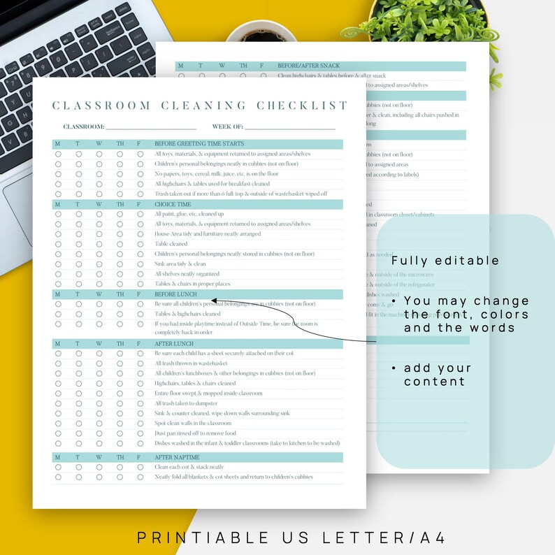 Editable Classroom Cleaning Checklist - Weekly School Cleaning Schedule ...