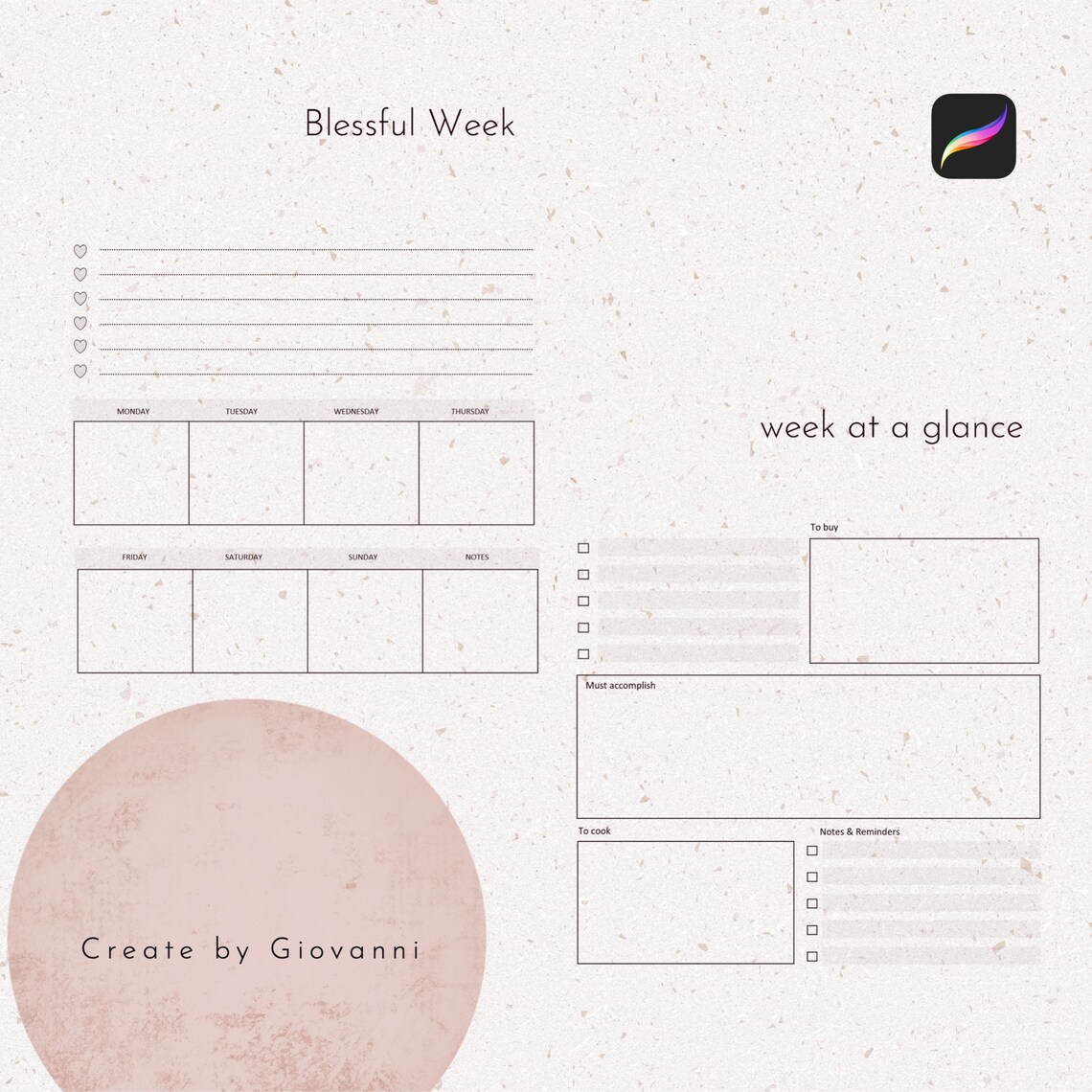 Week Note Procreate Brushset, Procreate Brush, Weekly, Daily Template ...