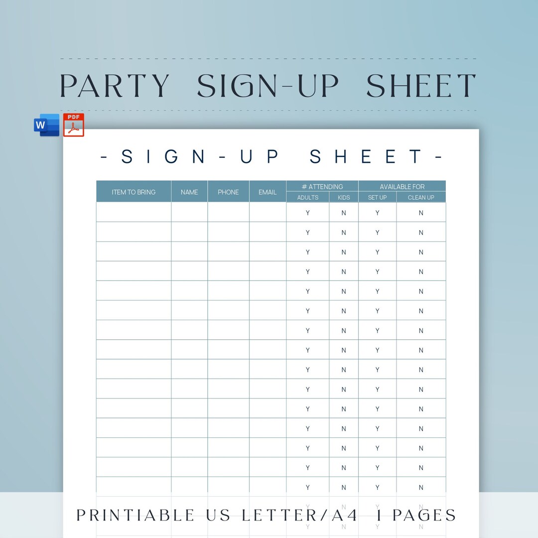 Printable Sign-up Sheet, Editable Sign-up Sheet for Items: Track Items ...