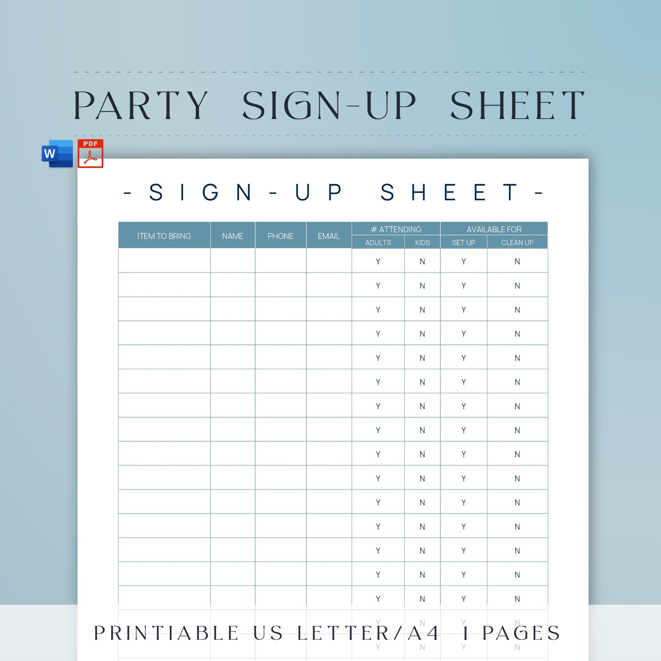 Printable Sign-up Sheet, Editable Sign-up Sheet for Items: Track Items ...