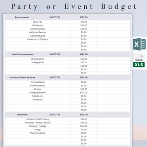 Party & Event Budget Planner, Excel Template, Auto-calculating Event ...