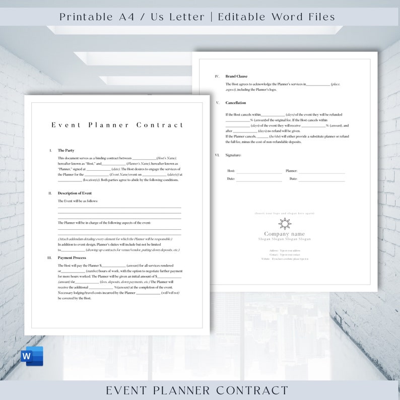 Editable Event Planner Contract Template,printable Planner Agreement ...