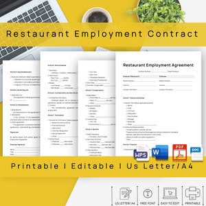Editable Restaurant Labor Agreement,printable Restaurant Employment ...