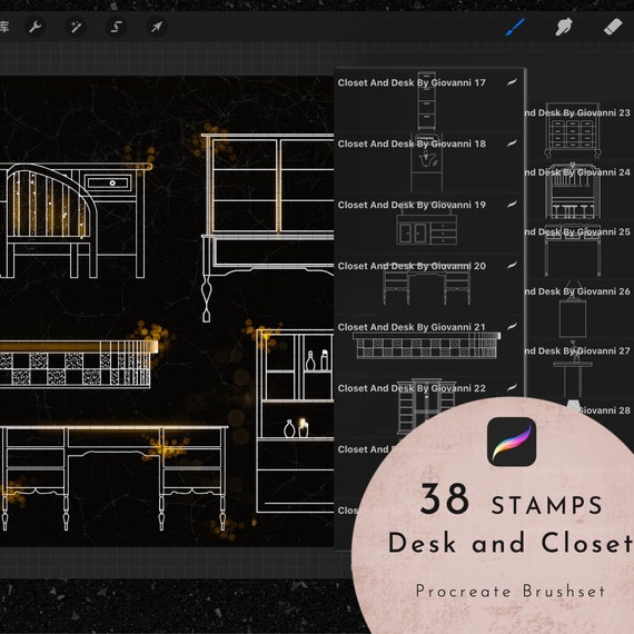 38 Procreate Desk and Closet Stamp Brush Book Outline | Etsy