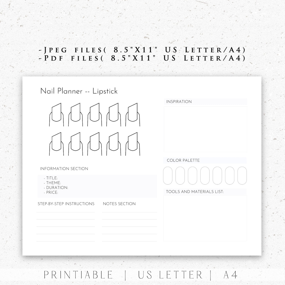 Nail Design Planner Sheet, Printable Nail Tech Planner Sheet, DIY Nail ...
