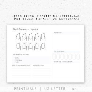 Nail Design Planner Sheet, Printable Nail Tech Planner Sheet, DIY Nail ...