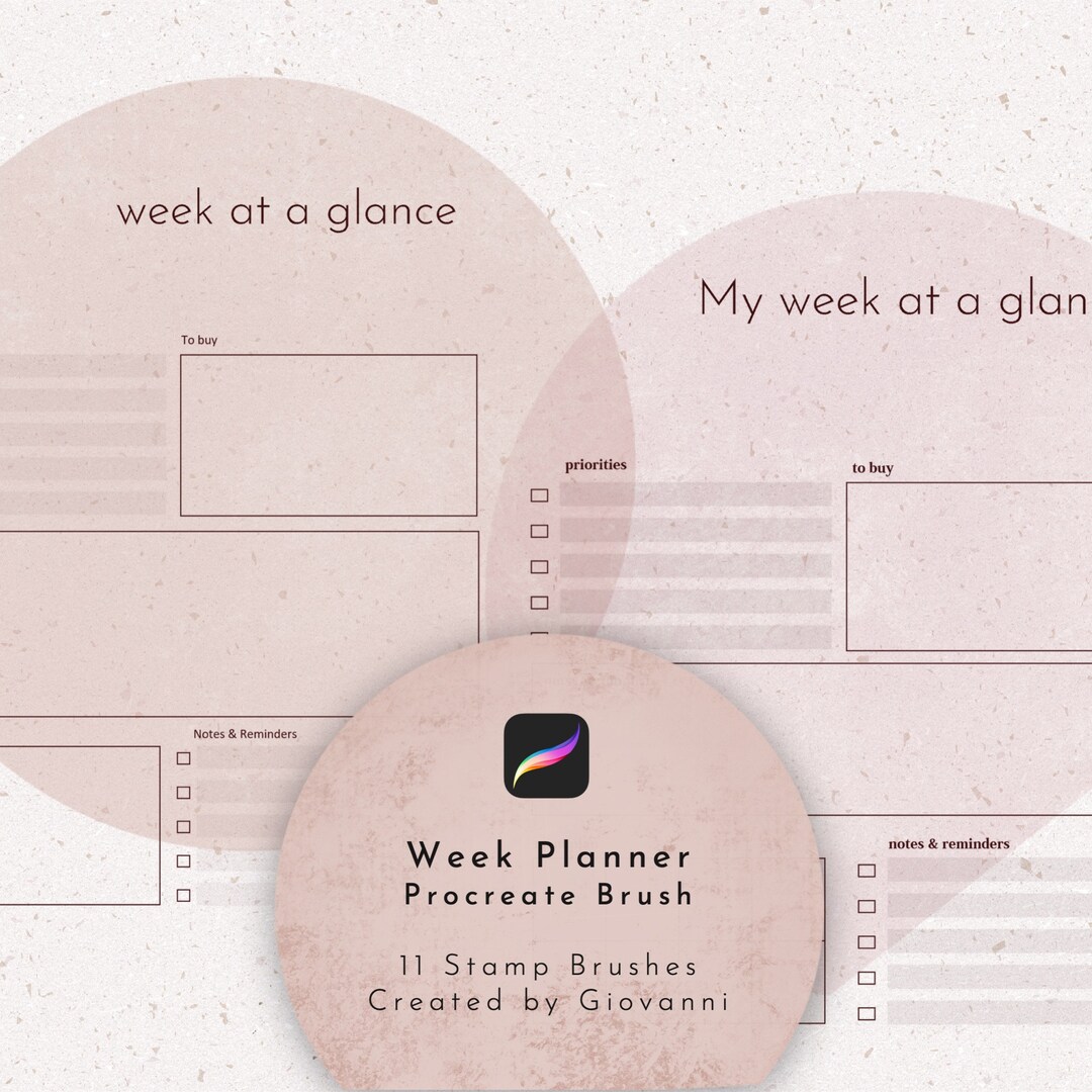 Week Note Procreate Brushset, Procreate Brush, Weekly, Daily Template ...