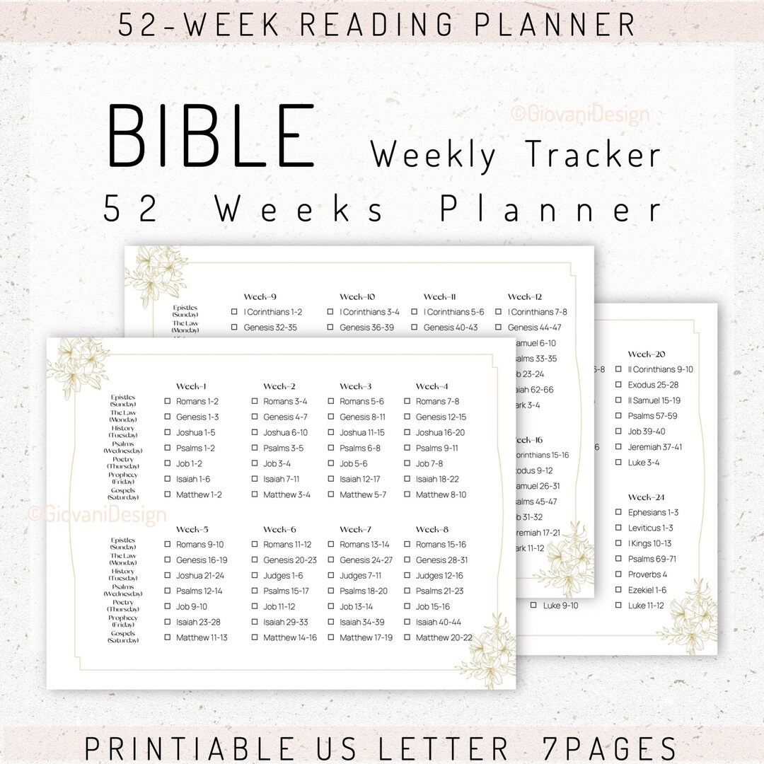 Printable Bible 52-week Reading Planner for 2025, 2024 Daily Journal ...