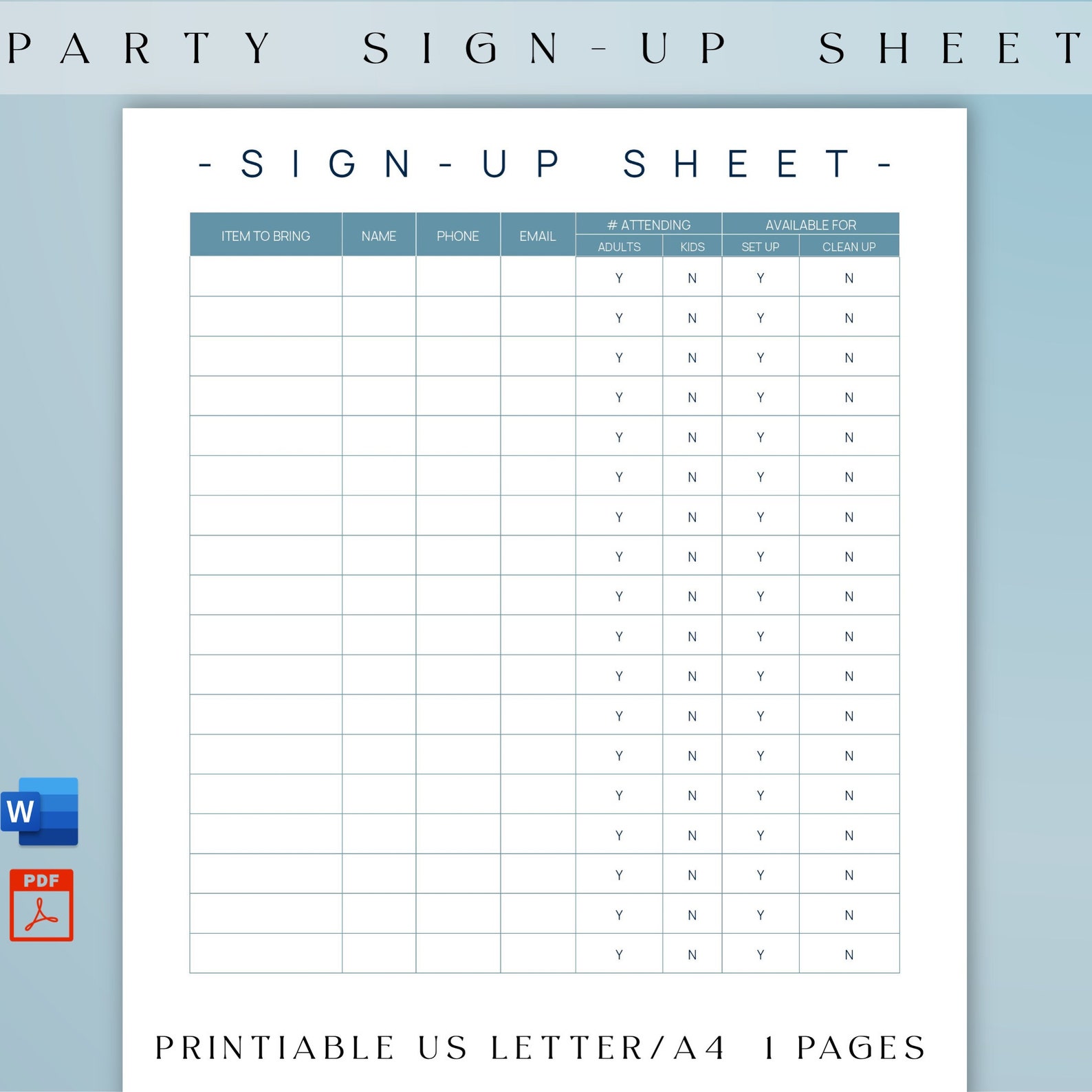Printable Sign-up Sheet, Editable Sign-up Sheet for Items: Track Items ...