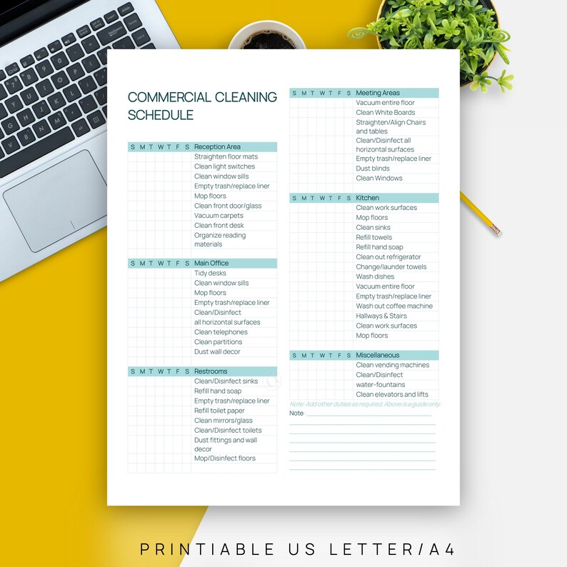 Printable Commercial Cleaning Schedule Editable Office - Etsy