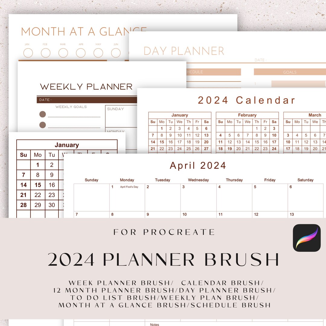Procreate Planner Brush for 2024, Procreate 2024 Calendar Brush, 2024 ...
