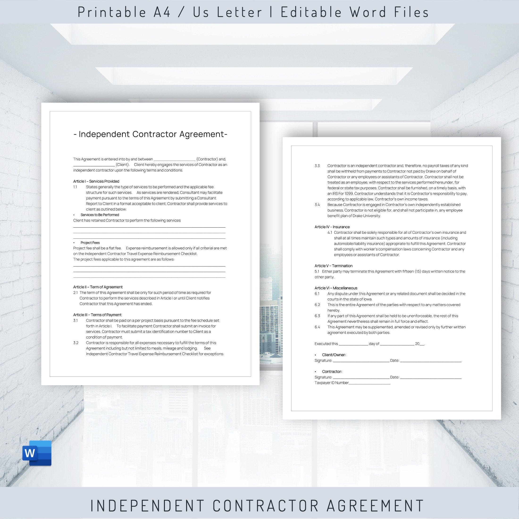 Editable Independent Contractor Agreement Template, Independent ...