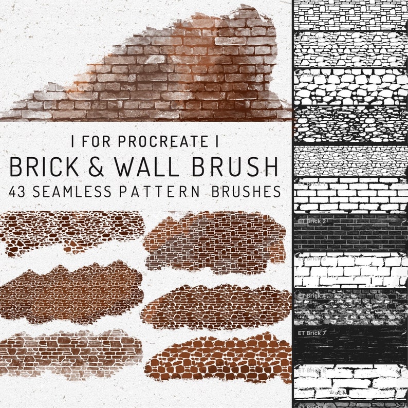 Procreate 43 Brick Texture Seamless Brush, Wall Texture Brush, Diseño de interiores, Diseño de ...