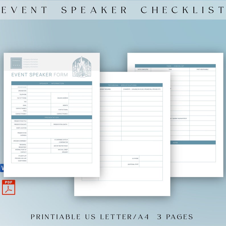 Printable Event Speaker Form, Editable Speaker Organizer for Event, EVENT SPEAKER Checklist ...