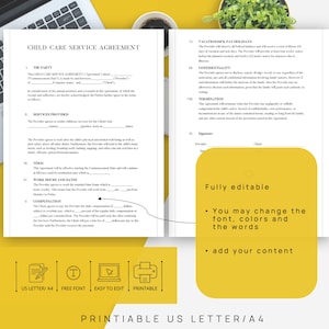 Editable Child Care Service Agreement, Printable Daycare Contract ...
