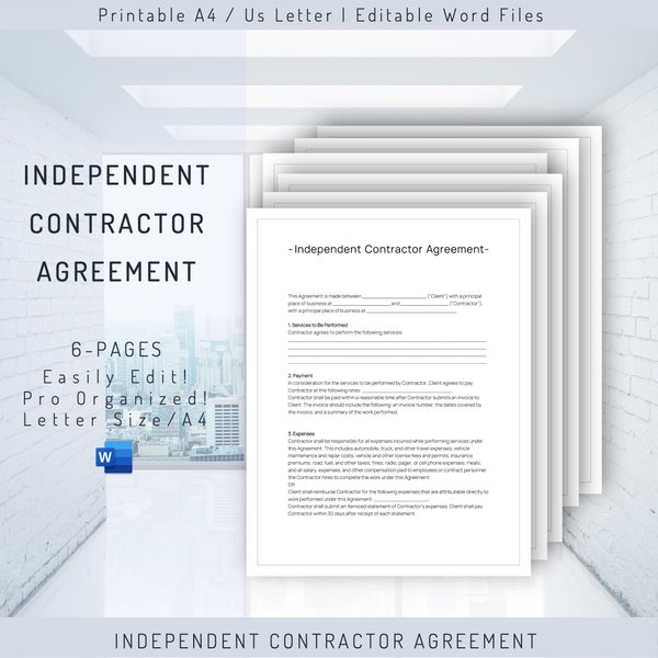 Independent Contractor Agreement Template - Etsy