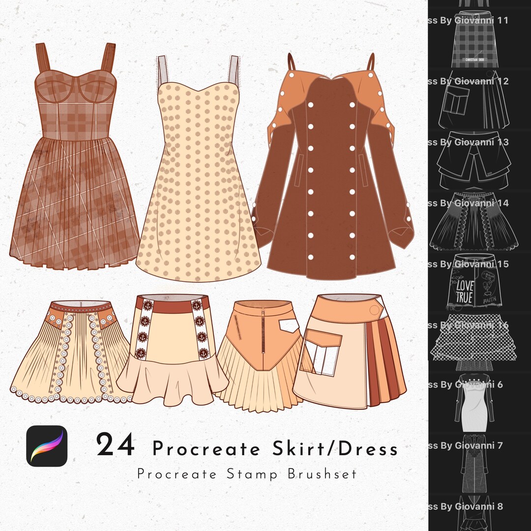 24 Procreate Skirt/dress Stamp Brush, Fashion Design, Procreate Clothes ...