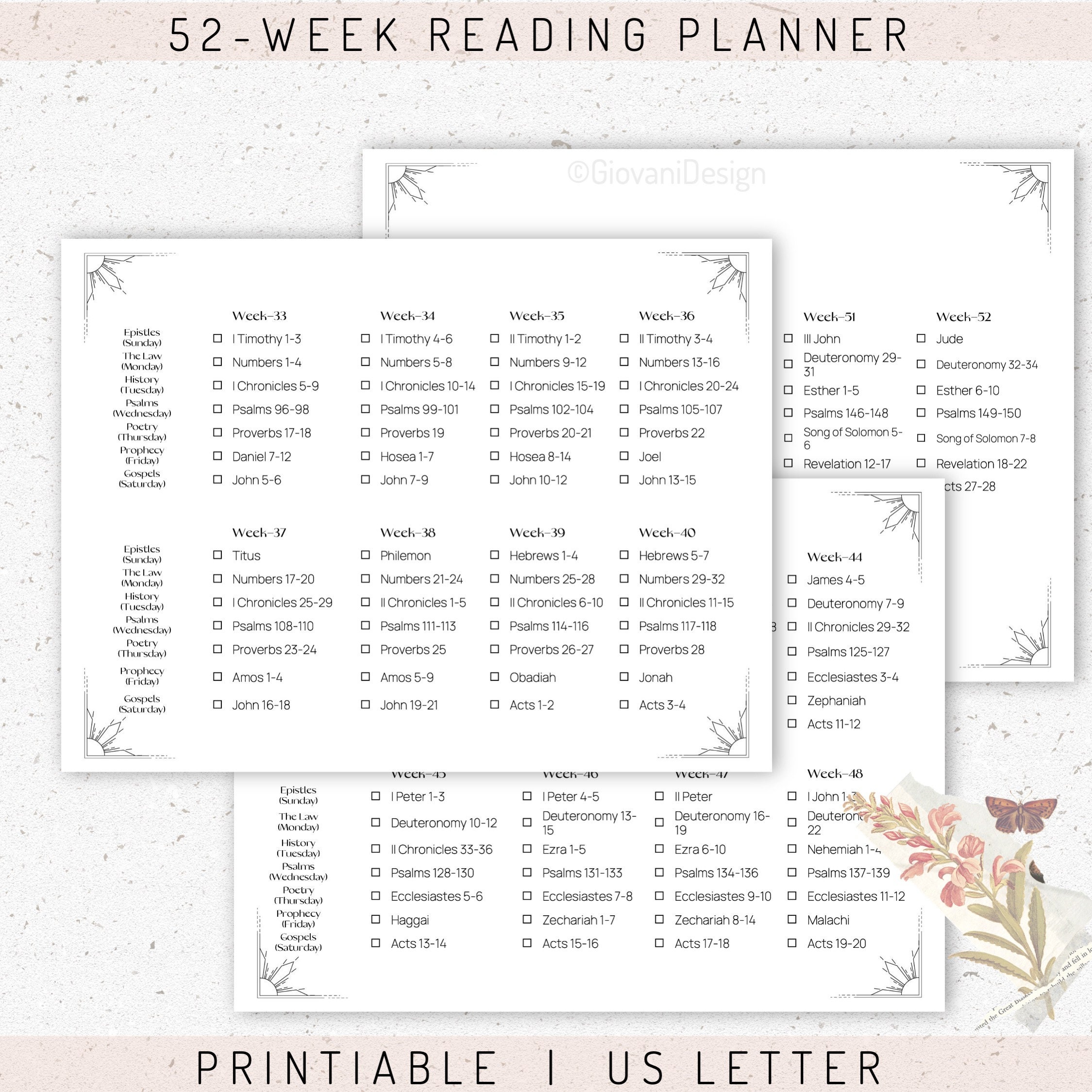 Printable Bible 52-week Reading Planner for 2022, Daily Journal, Bible ...