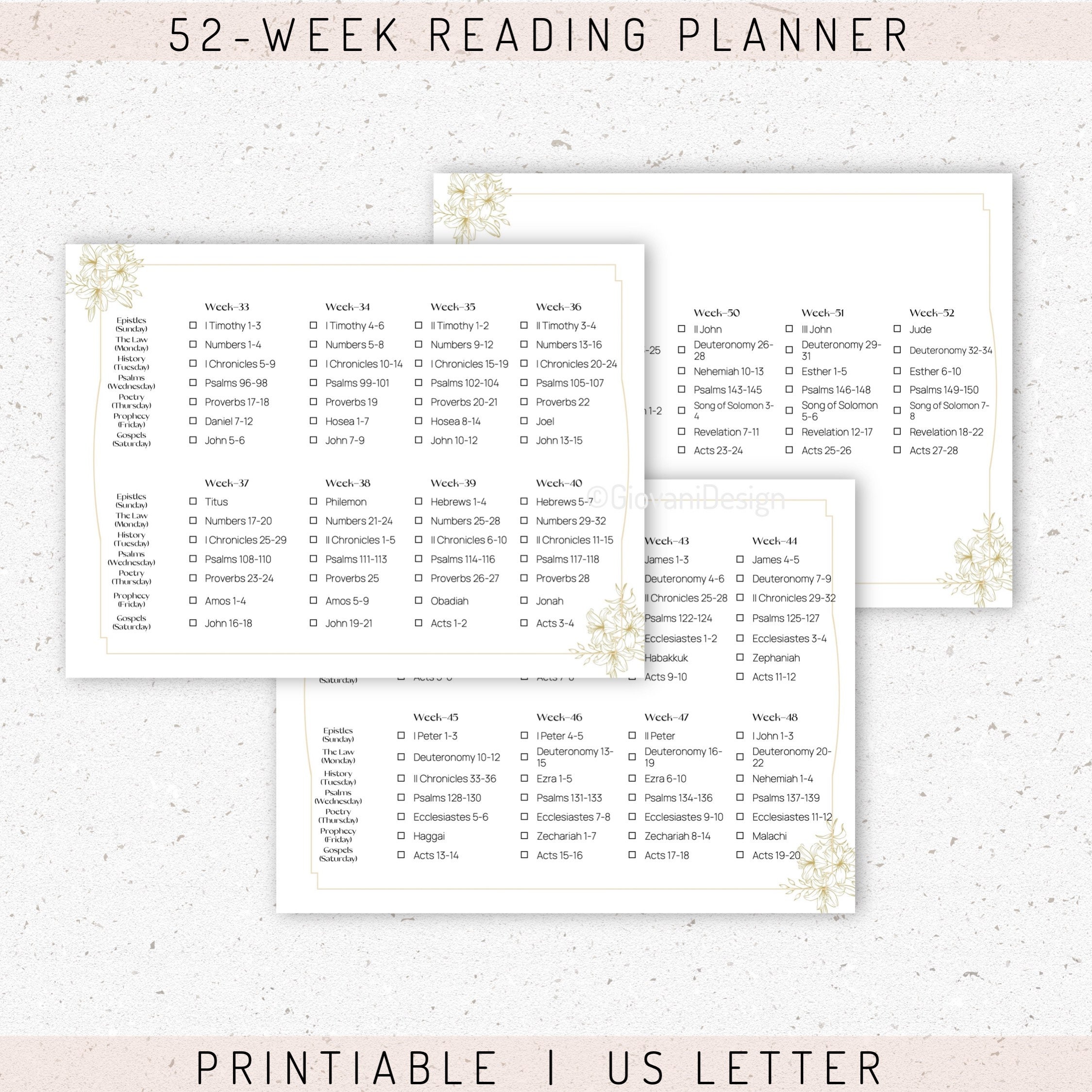 Printable Bible 52-week Reading Planner for 2025, 2024 Daily Journal ...