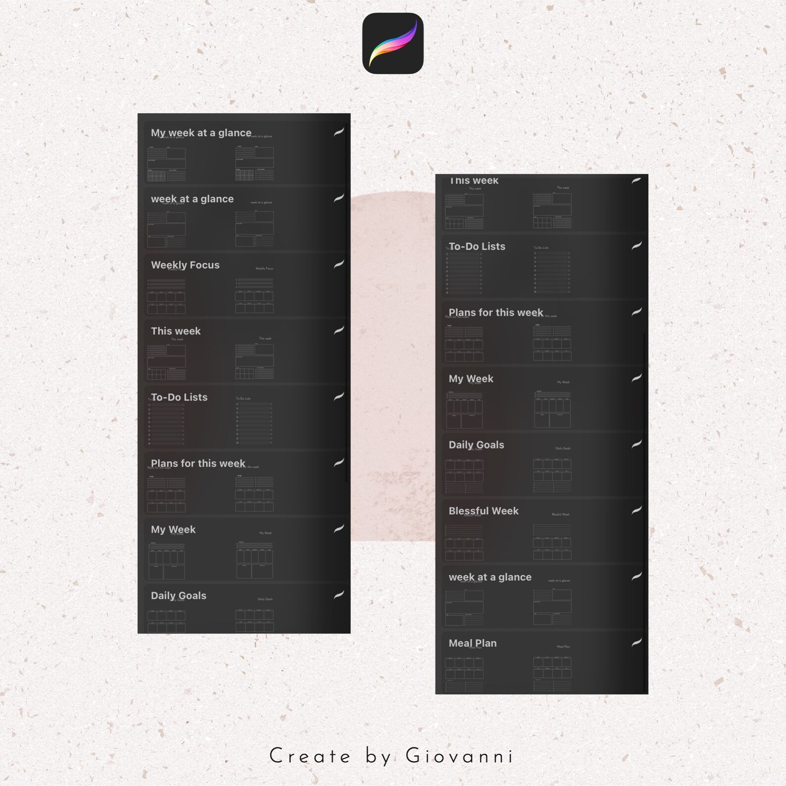 Week Note Procreate Brushset, Procreate Brush, Weekly, Daily Template ...