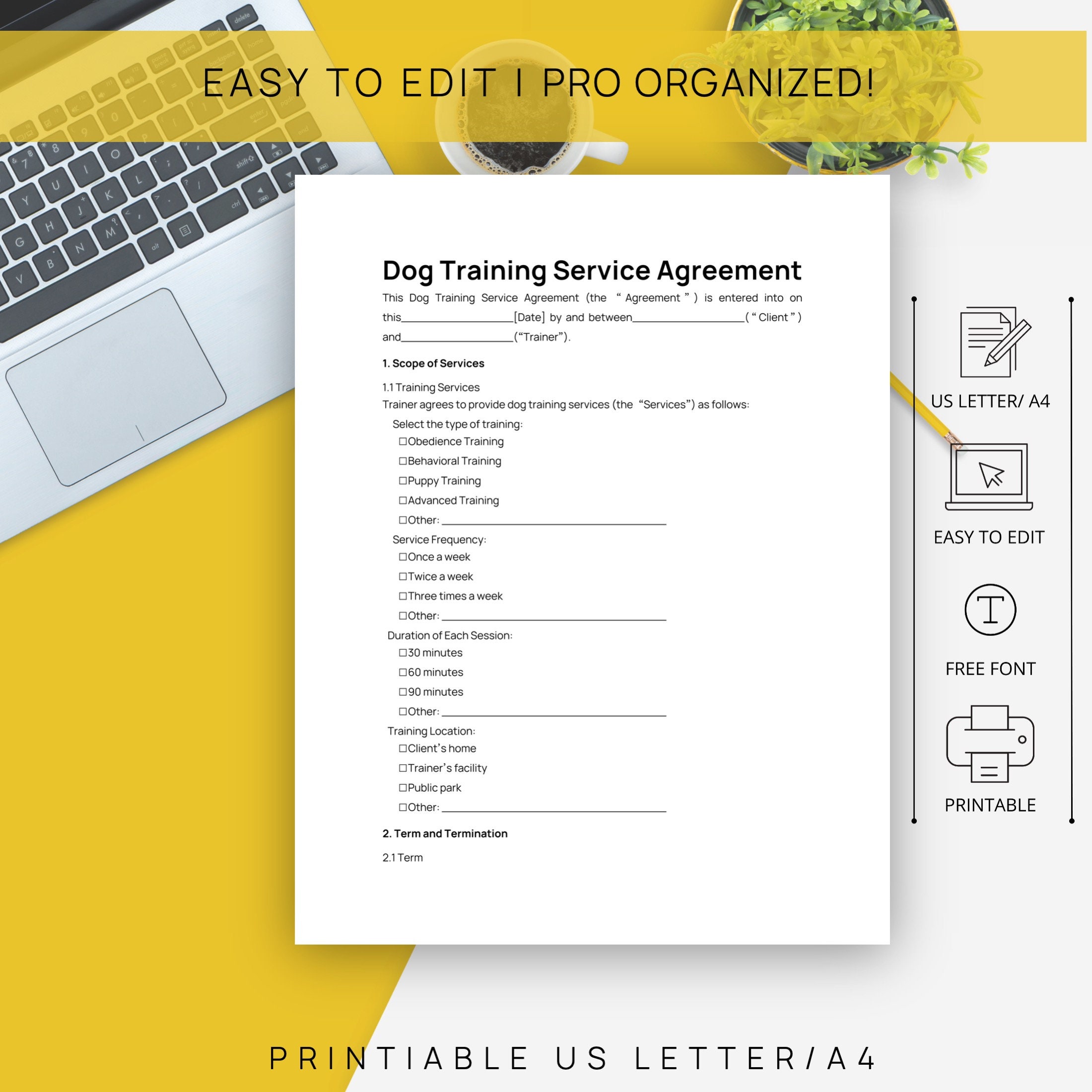 Editable Dog Training Agreement Form, Printable Dog Training Service ...