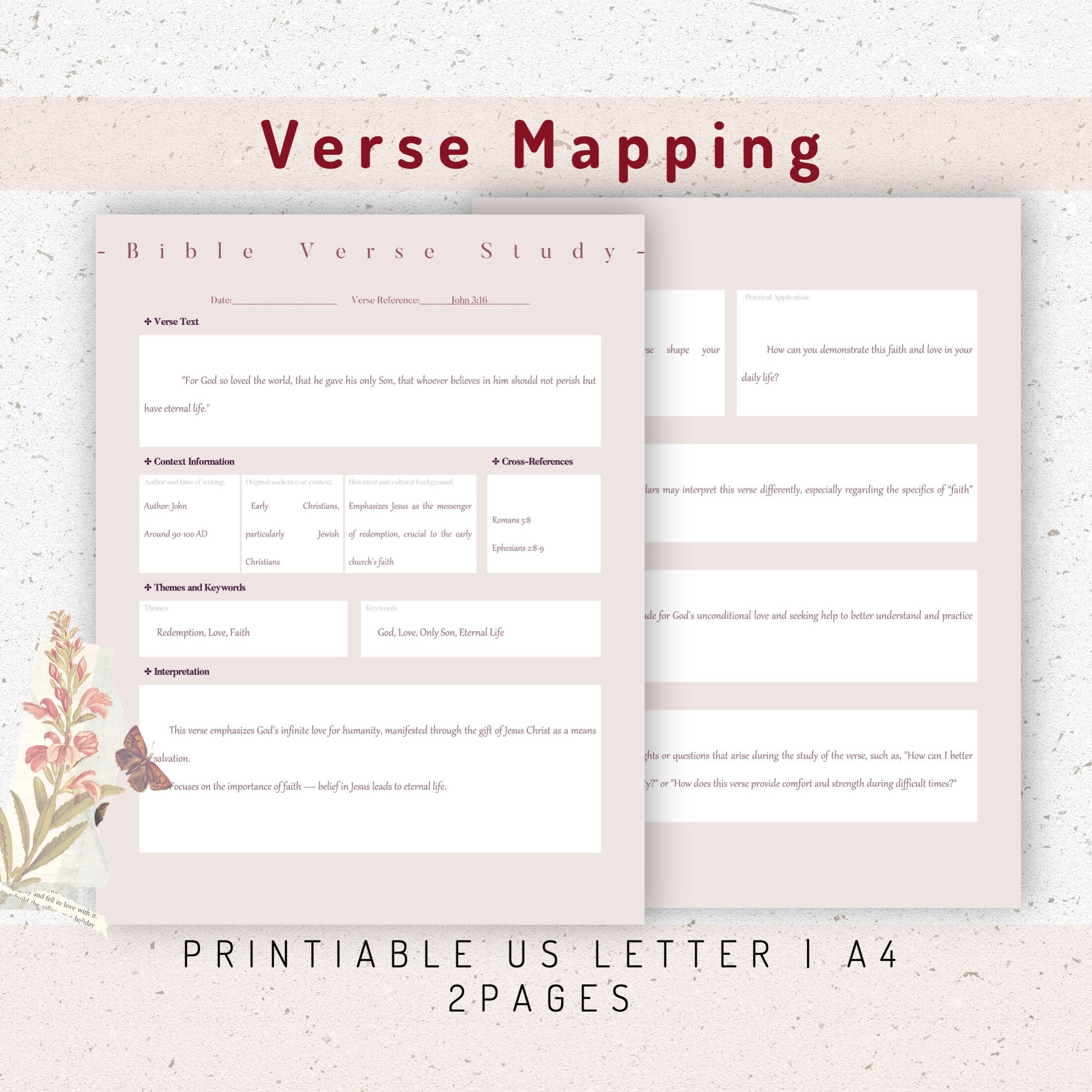 Printable Verse Mapping, Editable Bible Study Journal Template ...