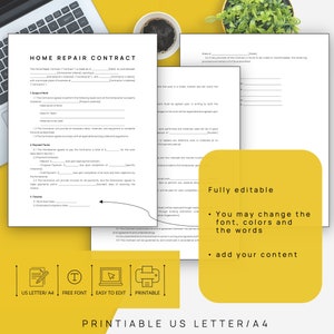 Editable Home Repair Agreement, Printable Repair Contract Template,home ...