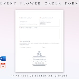 Printable Event Flower Order Form, Editable Wedding or Event Floral ...