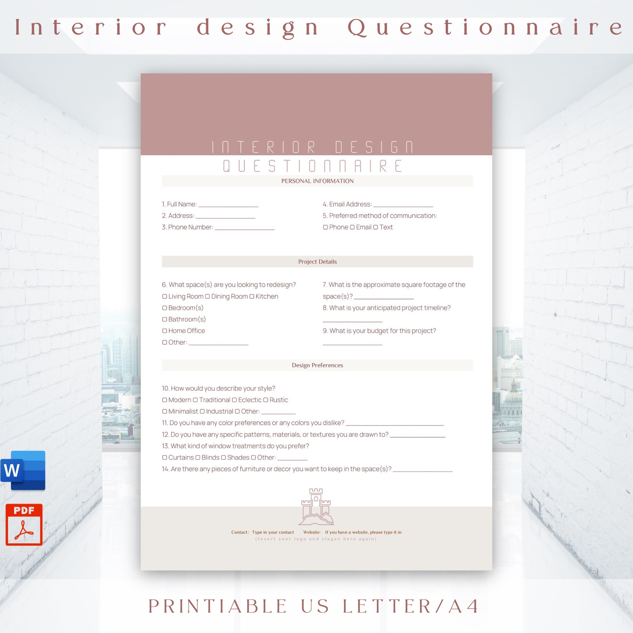 Editable Interior Design Questionnaire, Client Profile Template ...