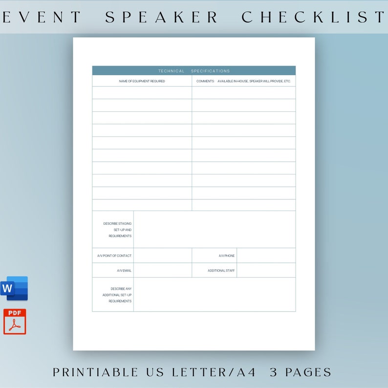 Printable Event Speaker Form, Editable Speaker Organizer for Event ...