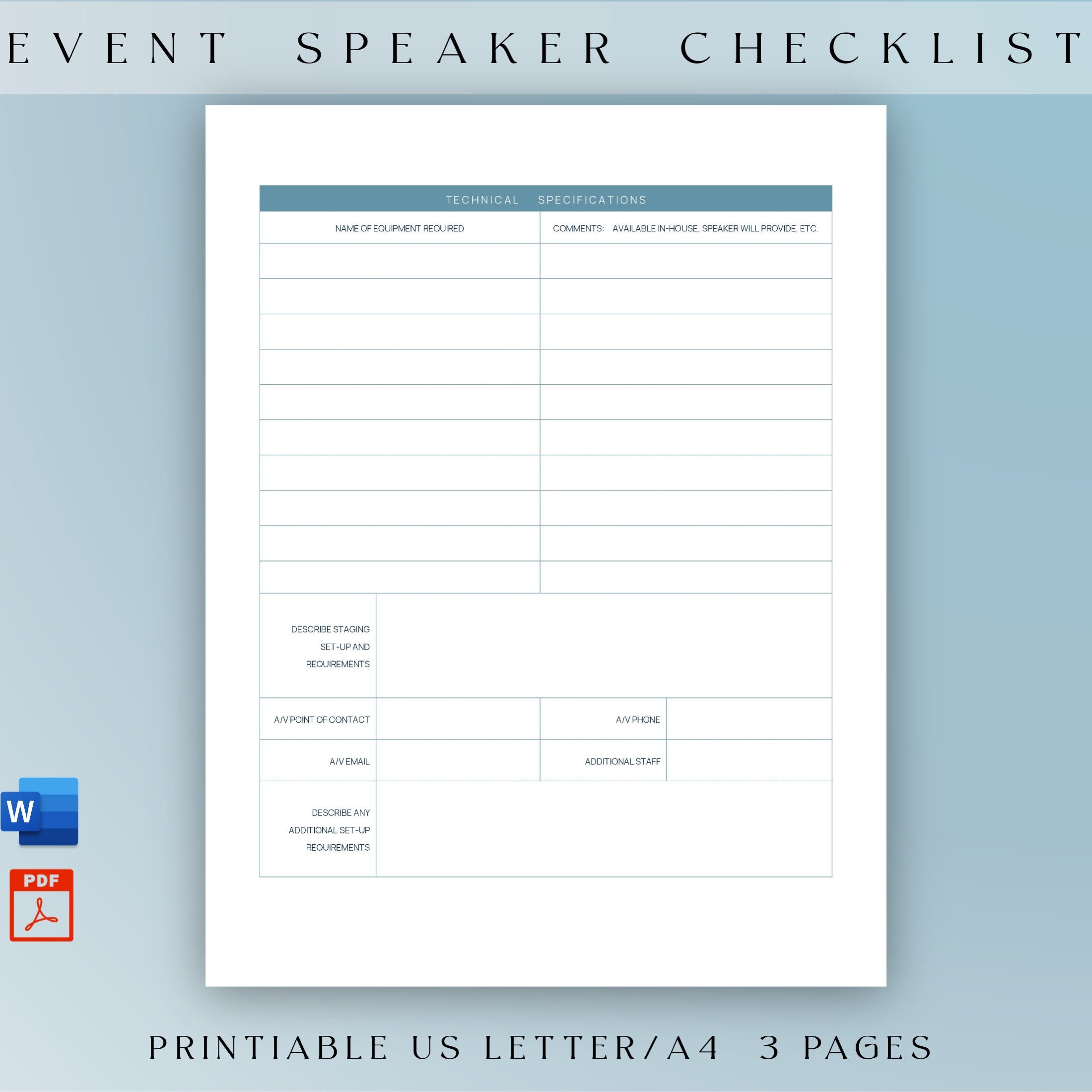 Printable Event Speaker Form, Editable Speaker Organizer for Event ...