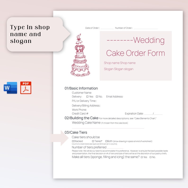 Editable Cake Order Form Templateprintable Bakery Order - Etsy