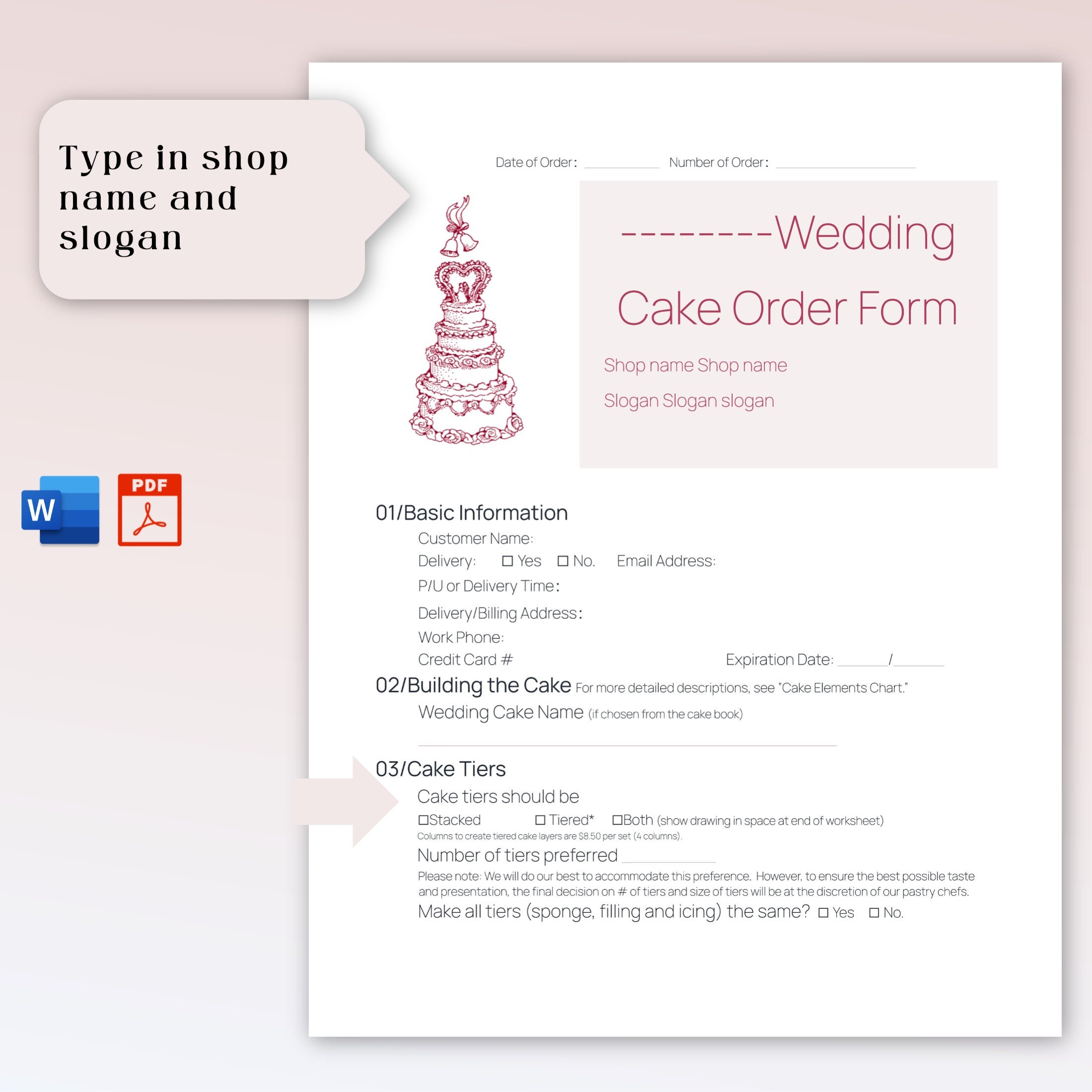 Editable Cake Order Form Template,printable Bakery Order Form,wedding ...