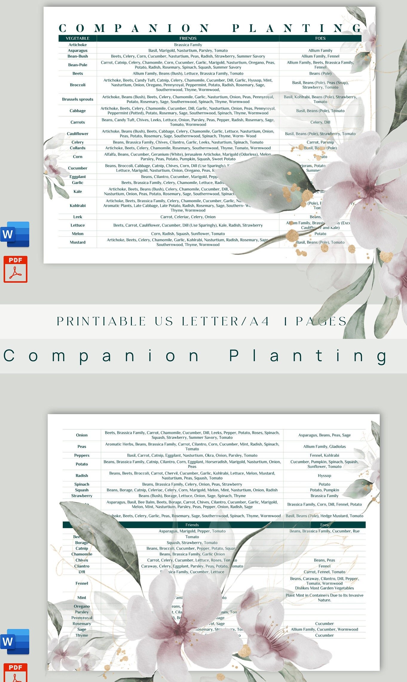Companion Planting Cheatsheet, Printable & Editable Garden Planner ...