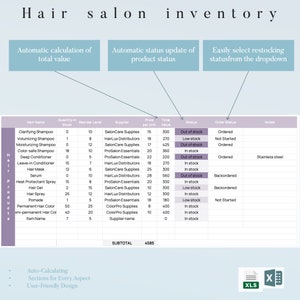 Hair Salon Inventory List Template, Excel Template, Auto-calculating ...