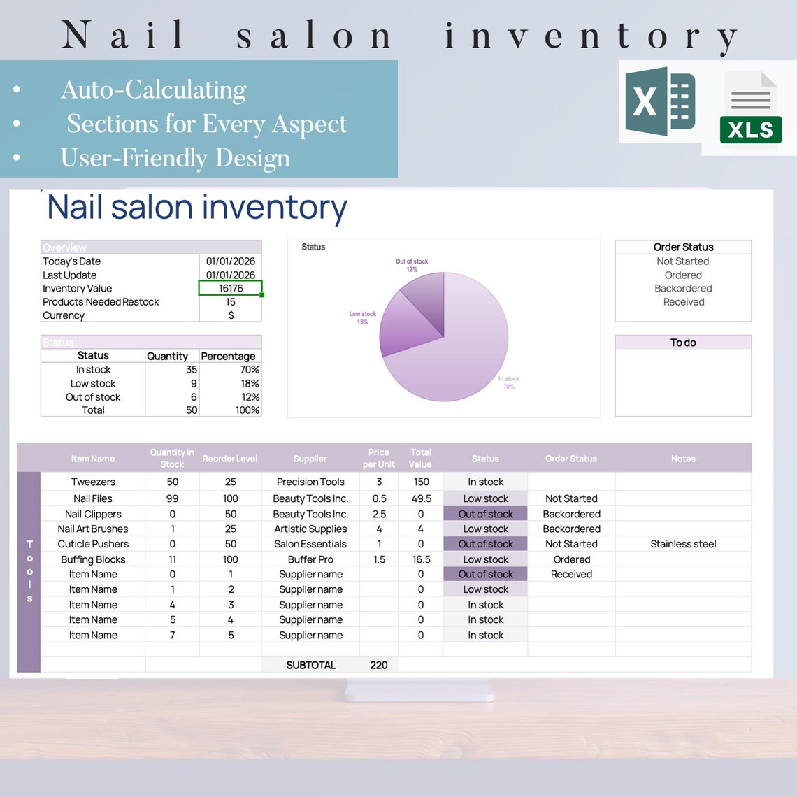 Nail Salon Inventory List Template, Excel Template, Auto-calculating ...