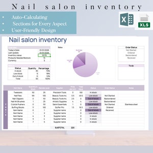 Nail Salon Inventory List Template, Excel Template, Auto-calculating ...