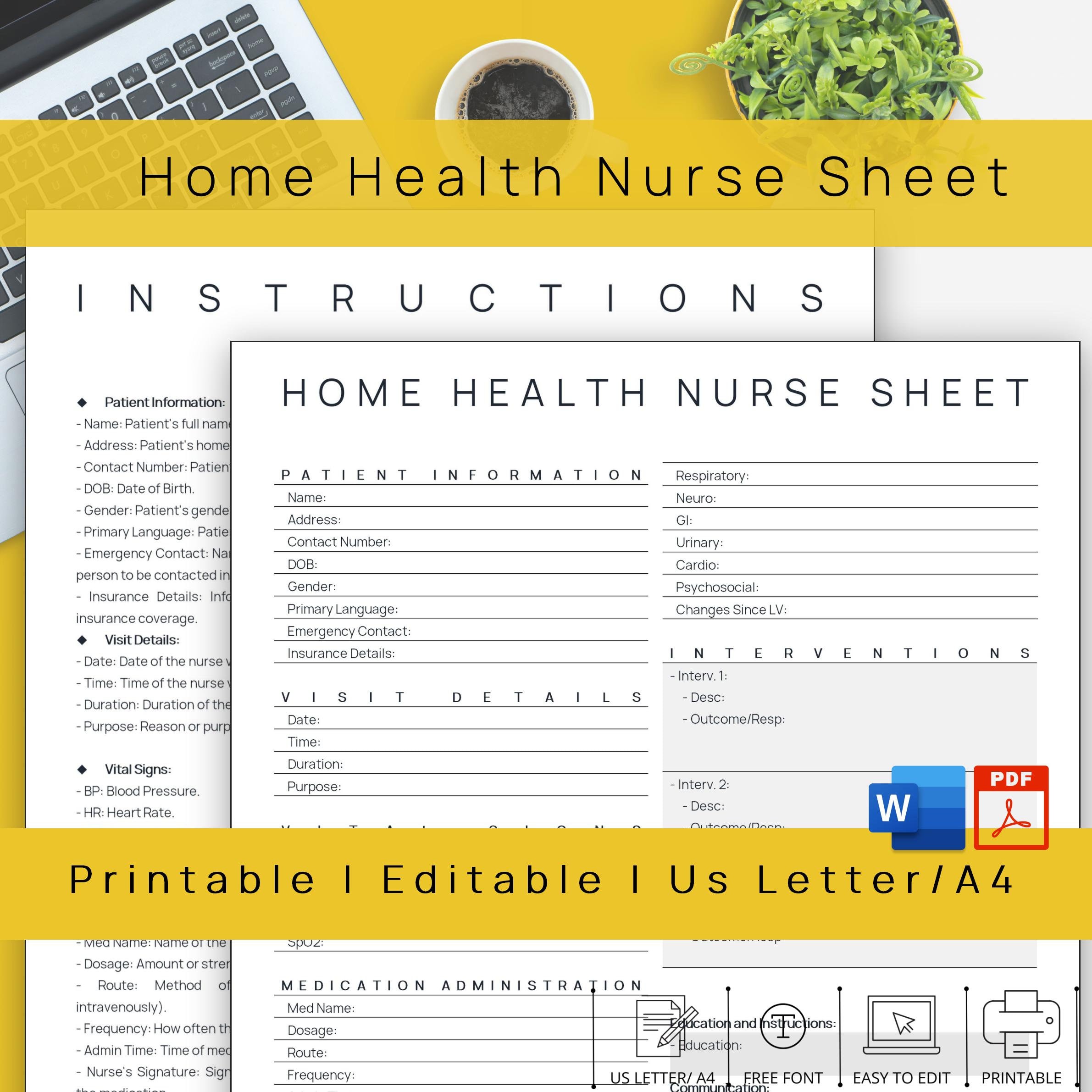 Caregiver Visit Sheet - Vital Signs, Assessments, and Education Notes ...