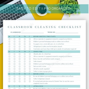 Editable Classroom Cleaning Checklist - Weekly School Cleaning Schedule ...