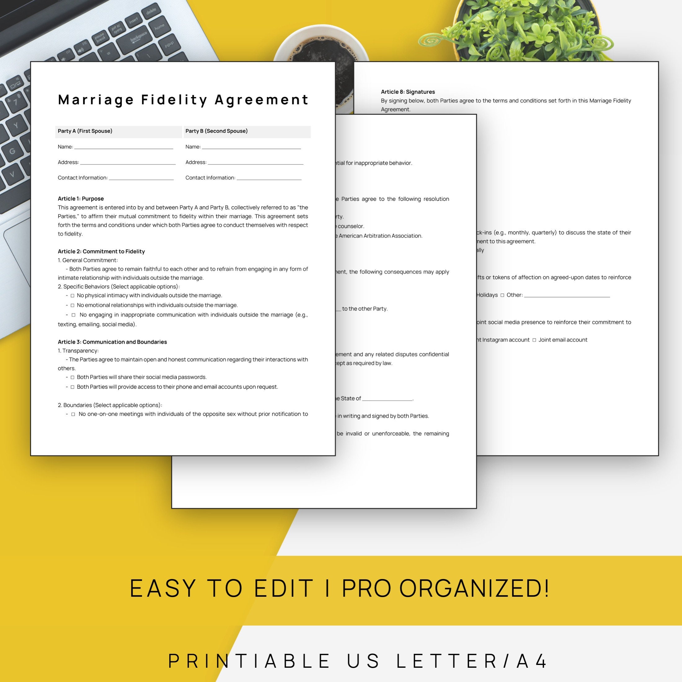 Editable Marriage Fidelity Agreement, Marriage Loyalty Agreement ...